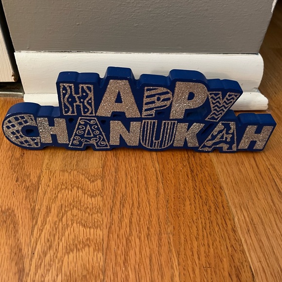Holiday | Blue Silver Glitter Wooden Happy Chanukah Sign | Poshmark